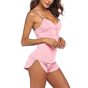 Ekouaer Sleepwear Women Sleep Short Set Sexy Nighty v Neck Nightwear Soft (Pink ,Medium)
