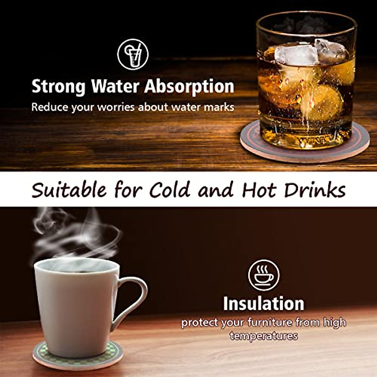 ULTRGEE Coasters, Set of 8 Cork Coaster [NDS Design] with Holder & Eco-Friendly Box, Absorbent and Reusable Drink Coasters Gift for Housewarming Home Decor Bar