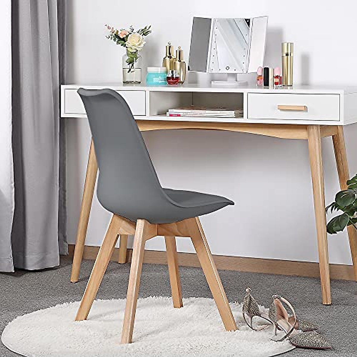 Yaheetech Dining Chairs Accent Chair with Beech Wood Legs Modern Mid Century Eiffel Inspired Chair, Dark Gray, 4Pcs