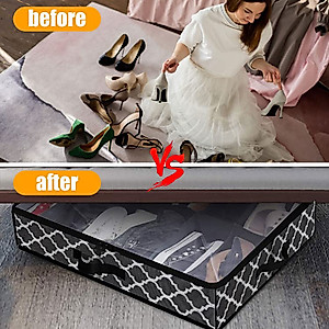 Under Bed Shoe Storage Organizer Fits Large Capacity Shoes Jumbo Slots Underbed Shoe Rack Bin Container Clear Window Lid ,Men Sneakers,Women High Heels,Short Boots Set of 2 Fits 20 Pairs (Black )