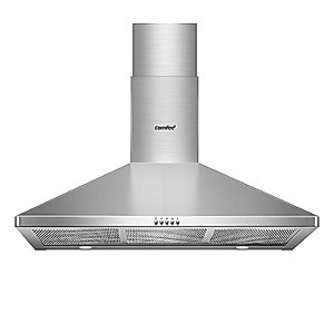 COMEEE" CVP36W6AST 36 Inch Ducted Pyramid Range 450 CFM Stainless Steel Wall Mount Vent Hood with 3 Speed Exhaust Fan, 5-Layer Aluminum Permanent Filters, Two LED Lights, Convertible to Ductless