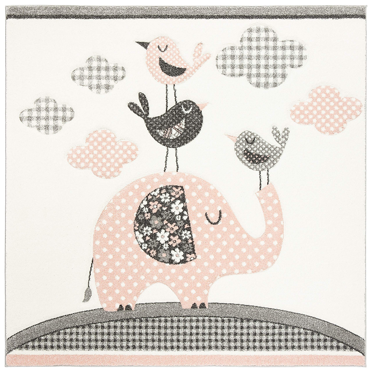 SAFAVIEH Carousel Kids Collection Area Rug - 6'7" Square, Pink & Ivory, Animal Design, Non-Shedding & Easy Care, Ideal for High Traffic Areas for Boys & Girls in Playroom, Nursery, Bedroom (CRK127P)