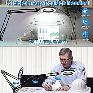 10X Magnifying Glass Lamp, Adjustable Swing Arm 72 LEDs Real Glass Lens Magnifier Light,3 Color Modes 10 Stepless Dimmable,Perfect for Daily Reading,Hobbies, Crafts, Workbench (Black)