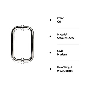 CKB 8" Back to Back Pull Shower Door Handle Compatible with 1/4" to 1/2" Thickness Glass Door for Frameless Shower Doors, Polished Steel with 304 Stainless Steel…