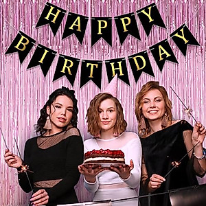 TenLaitech Curtain Pink Foil Backdrop, 3 PCS 3.3 x 9.9 ft, for Galentines Day Decorations, Birthday, Graduation, Engagement Party Decorations