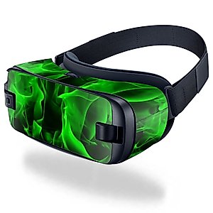 MightySkins Skin Compatible with Samsung Gear VR (2016) wrap Cover Sticker Skins Green Flames