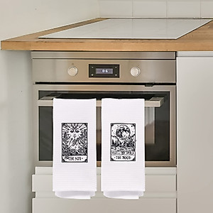 NEGIGA The Sun Moon and Star Strength Tarot Kitchen Towels and Dishcloths Sets 24x16 Inch Set of 4,Tarot Decor Decorative Dish Hand Tea Bath Towels for Kitchen Bathroom,Tarot Card Bath Hand Towels