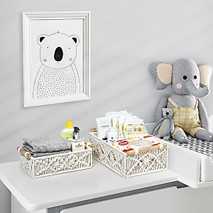 Sorbus Macrame Boho Decor Baskets - 2 Decorative Gift Baskets for Nursery, Baby Room, Toilet Tank Top - Lined Baby Basket Set for Organizing Changing Station, Linens, Clothes, Diapers, Toiletries