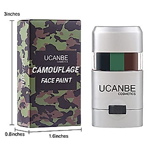 UCANBE Camo Face Paint,3 Color Camouflage Hunting Accessories,Face Paint Sticks,Non-Toxic Militarty Camo Paint,Oil Activated Makeup Sticks for Costume Party,Cosplay,Hunting,Army(Black+Green+Brown)