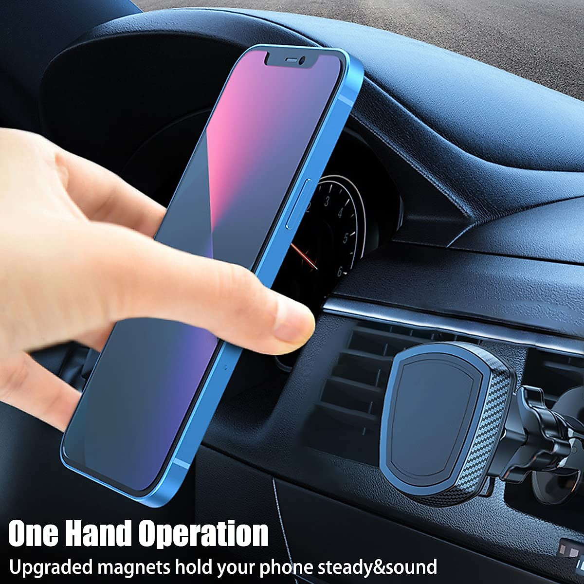 zipelo Car Phone Holder Mount, Magnetic Cell Phone Cradle for Air Vent and Dashboard, Universal Hands Free Suction Cup and Vent Clip, Auto Accessories for All iPhone, Samsung and More (Black)
