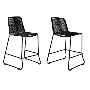 Armen Living Shasta 26" Outdoor Metal and Black Rope Stackable Counter Stool - Set of 2