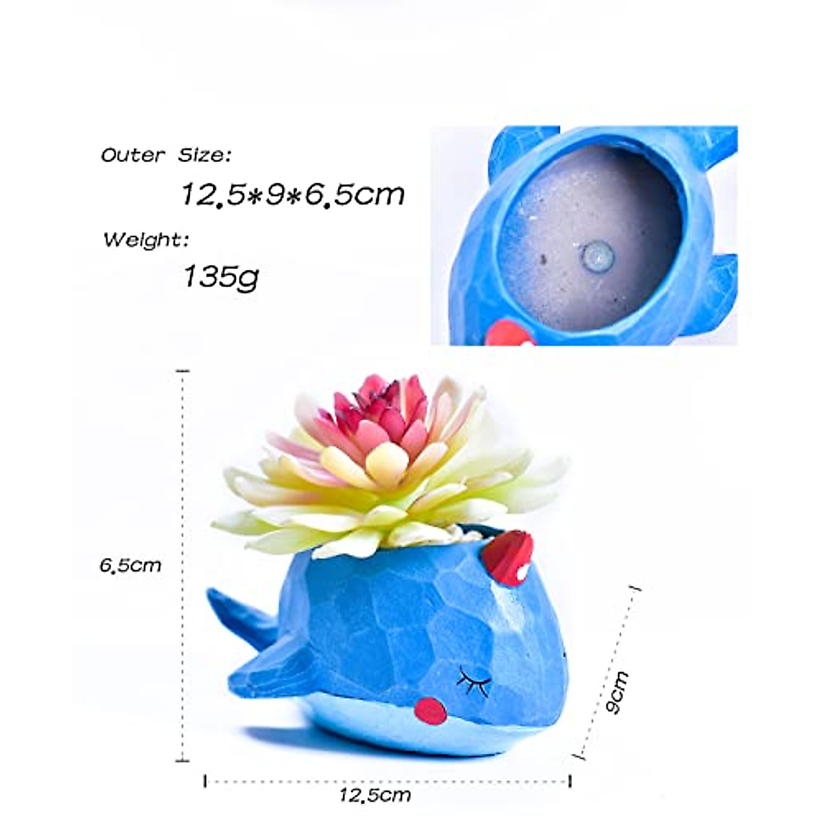 Cute Whale Flower Pot with Drainer Garden Flower Pot Resin Succulent Potted Bonsai Plant Stand Home Desk Mini Ornaments Balcony Landscape Ideas Blue Whale