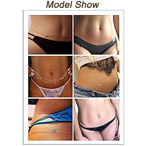 Masedy 12Pcs Sexy Waist Belt Belly Chains for Women Bikini Body Chain Beach Jewelry Set B-Silver tone