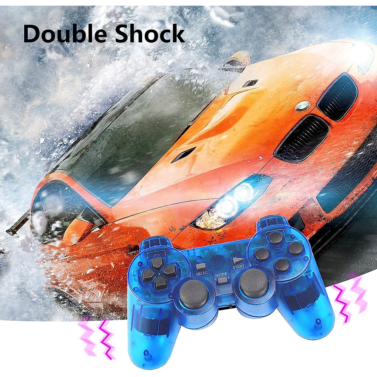 Rzzhgzq PS2 Wireless Controller 2.4G Play Station 2 Gamepad 2 Pack Dual Vibration Compatible with Sony Play -station 2 Console (ClearBlue +ClearRed)