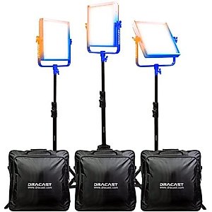 Dracast Pro Series LED1000 Bi-Color LED 3 Light Kit with V-Mount Battery Plates and Light Stands