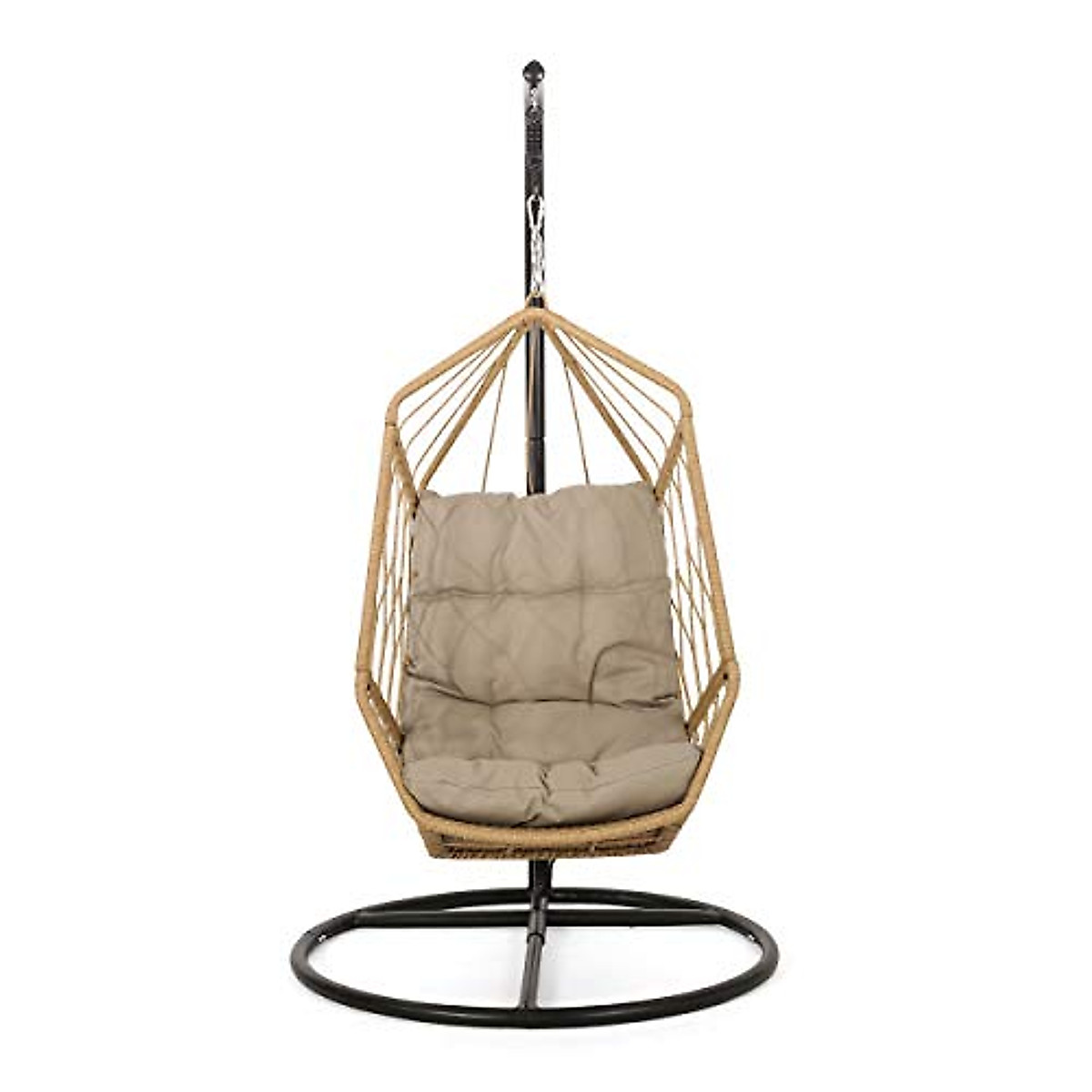 Christopher Knight Home Allegra Outdoor Hanging Chair with Stand, Light Brown + Tan + Black