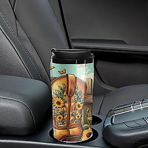 Boot Sunflower Flowers Travel Coffee Mug Reusable Coffee Cup Tumbler with Lid for Outdoor 350ml