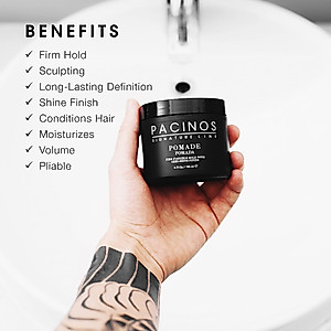 Pacinos Pomade - Flexible Hold, Frizz Control - High Shine Pomade for All Hair Types - 4oz
