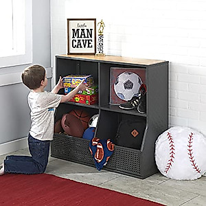 Badger Basket Metal and Bamboo Multi-Bin Charcoal/Natural Storage Cubby