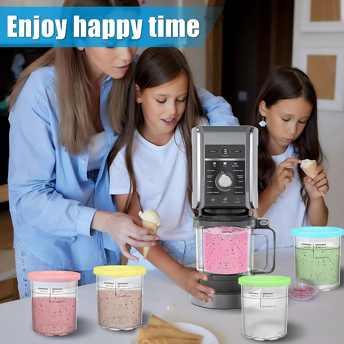 Pint Containers for Ninja Creami Deluxe Pints and Lids，Ice Creami Pints for Ninja Creamy NC500 NC501 Creami Deluxe Pints 4 Pack 24 oz Ice cream Containers Set