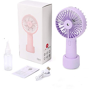Portable Hand held Misting Fan, Small Personal USB Rechargeable Battery Operated Spray Fan Mister with 20ml Water Tank Mist Lash Fan Quiet 3 Speed Strong Cooling Wind for Travel Office Outdoors purple
