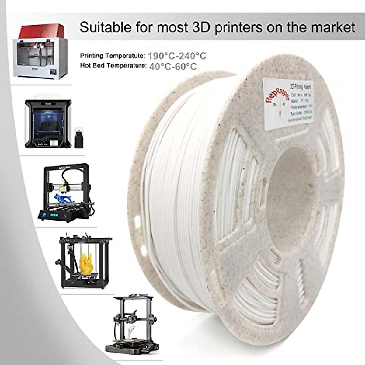 RepRapper White Extra Strong PLA PRO (PLA+) Filament for 3D Printer & 3D Pen 1.75mm (± 0.03mm) 2.2lbs (1kg)