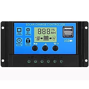 Jtron Solar Charge Controller, Charge Controllers for Solar Panel Battery Intelligent Regulator with Dual USB Port 12V/24V Auto Paremeter Multi-Function Adjustable LCD Display (YJSS-10A)