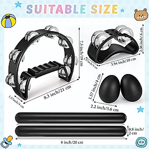 Yeshone 6 Pcs Tambourines for Adults, Hand Held Half Moon Tambourine Foot Tambourine with Bells Wood Rhythm Sticks Egg Shakers Musical Hand Percussion Instrument Set for Party Music Supplies (Black)