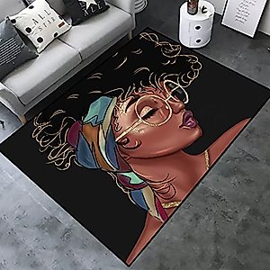 Black Art African American Afro Girls Home Decor Large Area Rugs for Boys Girls Kids Bedroom, Polyester Fiber Non-Slip Floor Carpets Yoga Mat, Hairless Crystal Velvet Sofa Floor Mat for Living Room