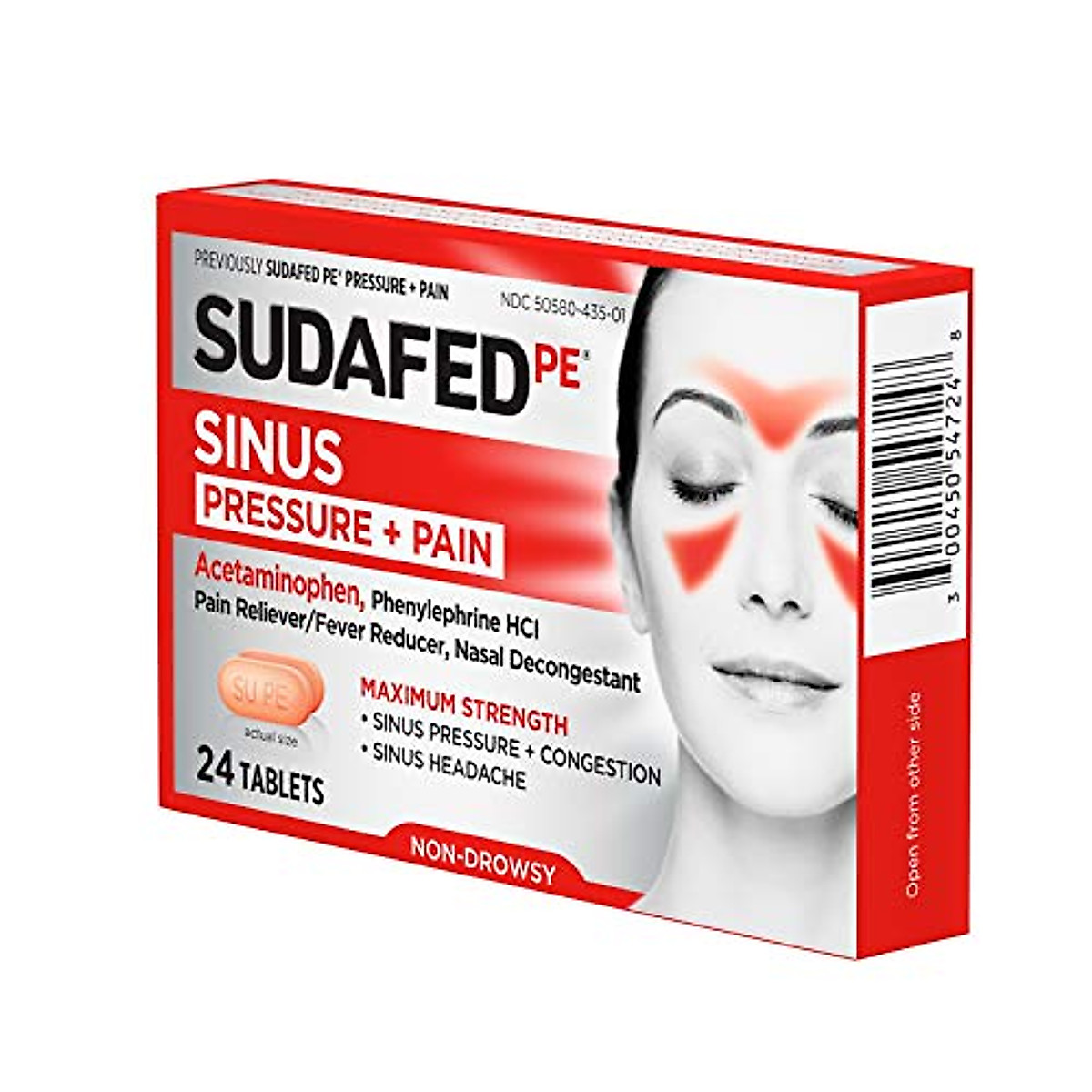 Sudafed PE Sinus Pressure + Pain Relief Maximum Strength Non-Drowsy Decongestant, 24 Count