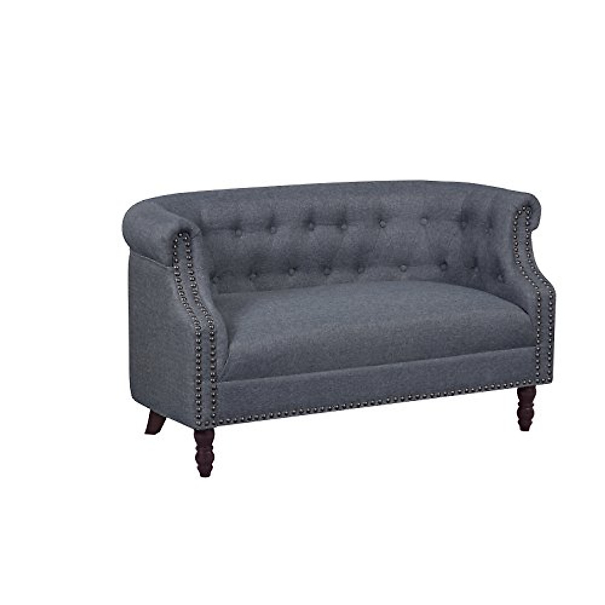 Container Furniture Direct Huton Collection Contemporary Upholstered Linen Wingback Loveseat with Solid Wood Frame and Button Tufted Details, Dark Grey
