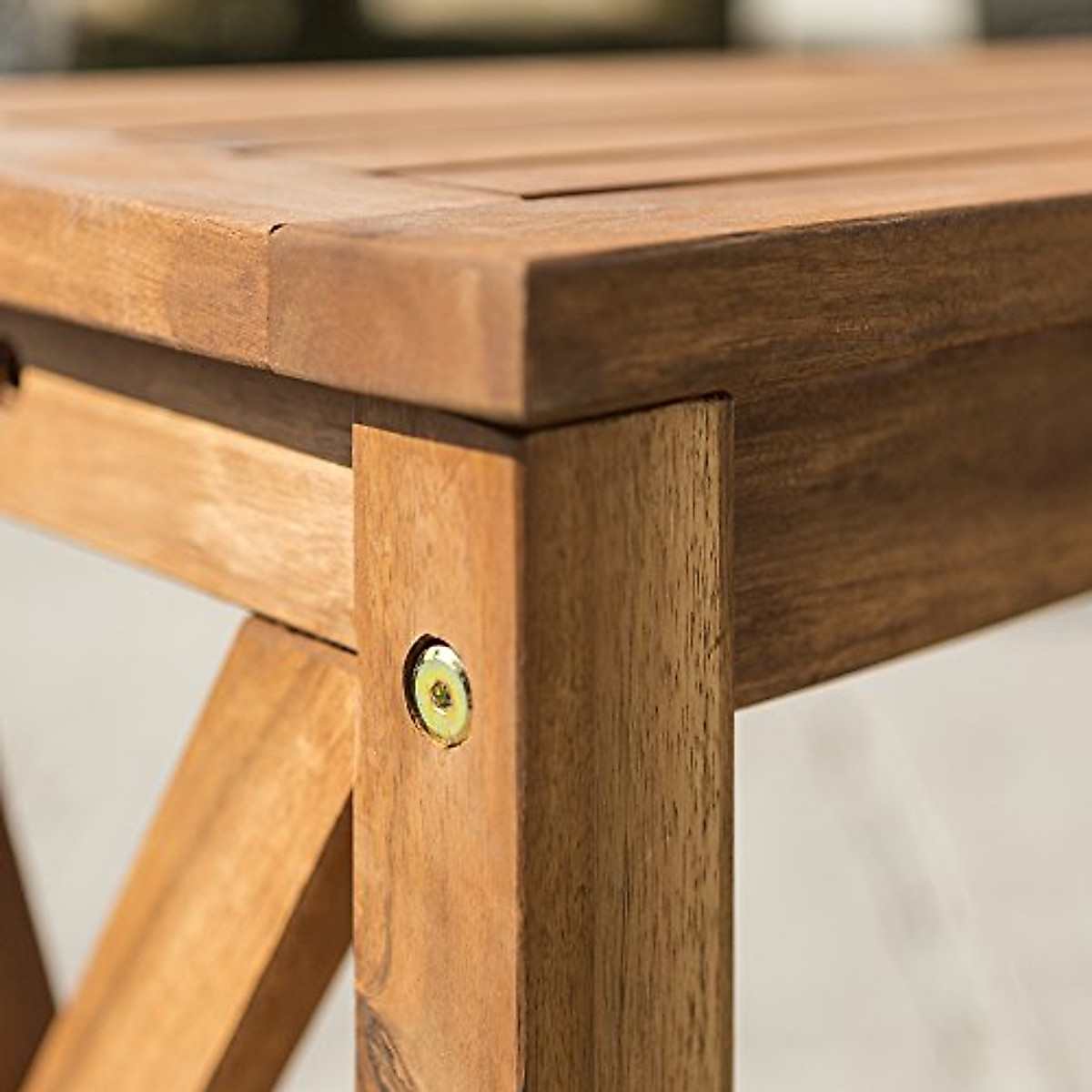 Walker Edison Roanoke Modern Solid Acacia Wood X Frame Outdoor Bench, 52 Inch, Brown