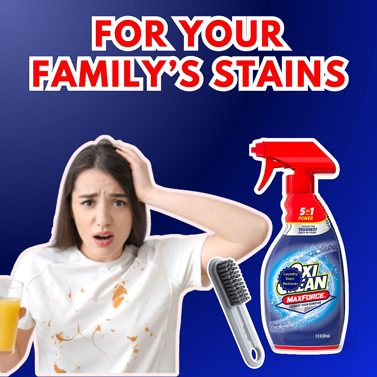 Gaudum Laundry Stain Brush Bundled with Compatible Stain Remover Max Force - 12 FL OZ (Pack of 4) - laundry stain remover spray, spray and wash stain remover laundry