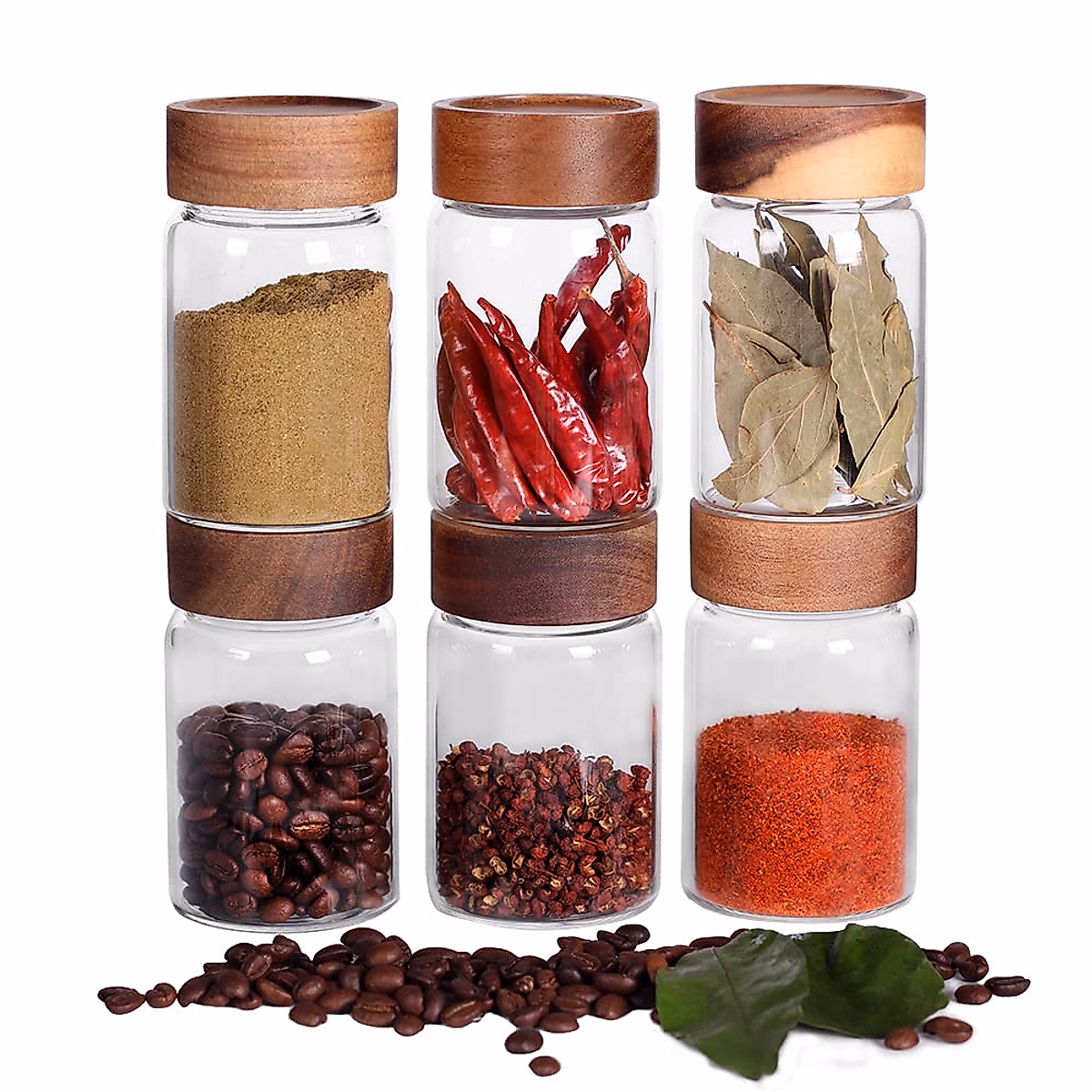 SAIOOL 6 Pcs Small Glass Spice Jars with Label,High Sealing Threaded Mouth,with Black Printed Spice Labels - 8.79oz /260ml*6 ,Empty Cylinder Spices Bottles ,Storage Jars with Airtight Screw Lids