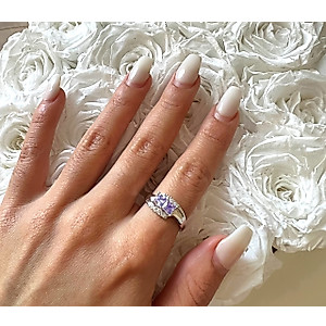 GLAMCARAT Sterling Silver Personalized mother ring with 2 birthstones promise ring name engraved jewelry for women (sterling-silver, 8)