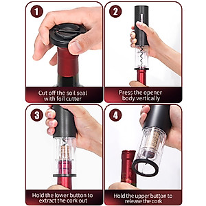 Electric Wine Bottle Opener, CielClair 6-in-1 Rechargeable Automatic Corkscrew Wine Opener Set with Foil Cutter, Wine Pourer, Wine Vacuum Stopper, Mini Champagne Stopper, Reusable Wine Gifts, Black