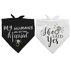 My Humans are Getting Married She Said Yes Dog Bandana, Wedding Engagement Photos, Pet Scarf Accessories,Pet Accessories for Dog Lovers, Bridal Shower Gift, Pack of 2