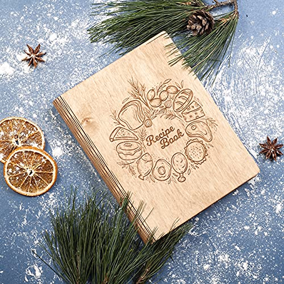 WOXTEED A5 Wooden Blank Recipe Book to Write in (7.5 x 6 inch) - Cook Book with 80 Sheets for Handwritten Recipes - Hardcover Family Kitchen Journal and Recipe Keeper (Brown)