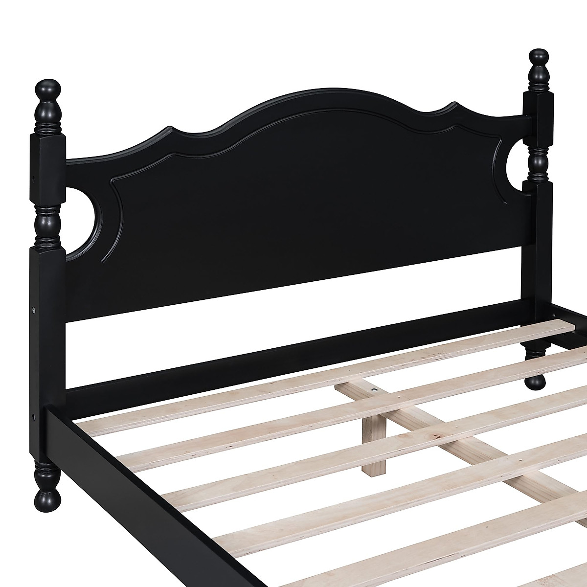 Harper & Bright Designs Full Size Platform Bed with Headboard, Retro Style Full Size Bed Frame, Full Wood Bed Frame with Slat Support for Bedroom, No Box Spring Needed (Black)