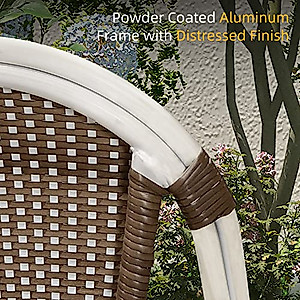 PURPLE LEAF Dining Chair Set of 2 Outdoor French Bistro Chairs Hand-Woven Aluminum Wicker Rattan Chairs for Garden Kitchen Backyard Porch White Print Finish Patio Chairs Brown