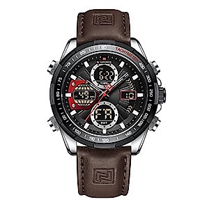 NAVIFORCE Men's Military Digital Watches Analog Quartz Waterproof Watch Sport Multifunctional Leather Wristwatch