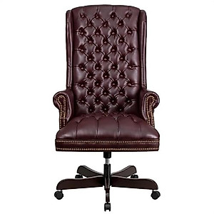 Scranton & Co Traditional Leather Executive Office Chair in Burgundy Red