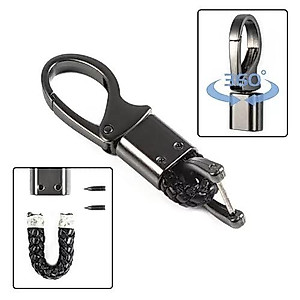 Car Keychain Accessories Leather Holder Keyfob Sturdy Metal Carabiner Key Chains for Women and Men (Black, Black), Black 2, Medium, YSK-350