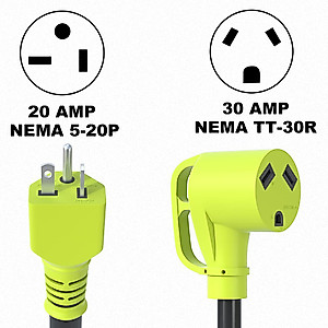 XGGYA NEMA 5-20P to TT-30R Generator Adapter,20 Amp Male to 30 Amp Female with Disconnect Handle,Heavy Duty STW 12 Gauge 12 Inch