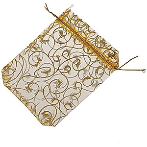Wedding Favors Small Gift Bags, 100pcs 5 Inch x 7 Inch (13x18cm) Gold Organza Bags for Party Favor Bags Small Business Candy Bags Mesh Bag (Gold, 5''x7'')