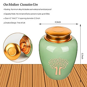 Stylitzy Medium Urn for Human Ashes,Decorative Ceramic Cremation Urn for Human or Pet Ashes,Small Keepsake Urn for Sharing Ashes Hold Up to 65 Cubic Inch,Tree of Life Design Memorial Urns (Green)