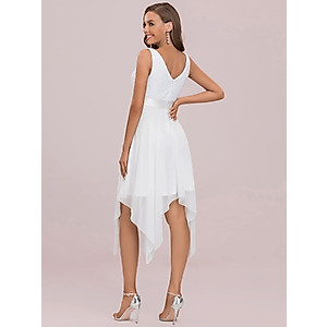 Ever-Pretty Womens Tea-Length V Neck Chiffon Formal Dress for Party White US8