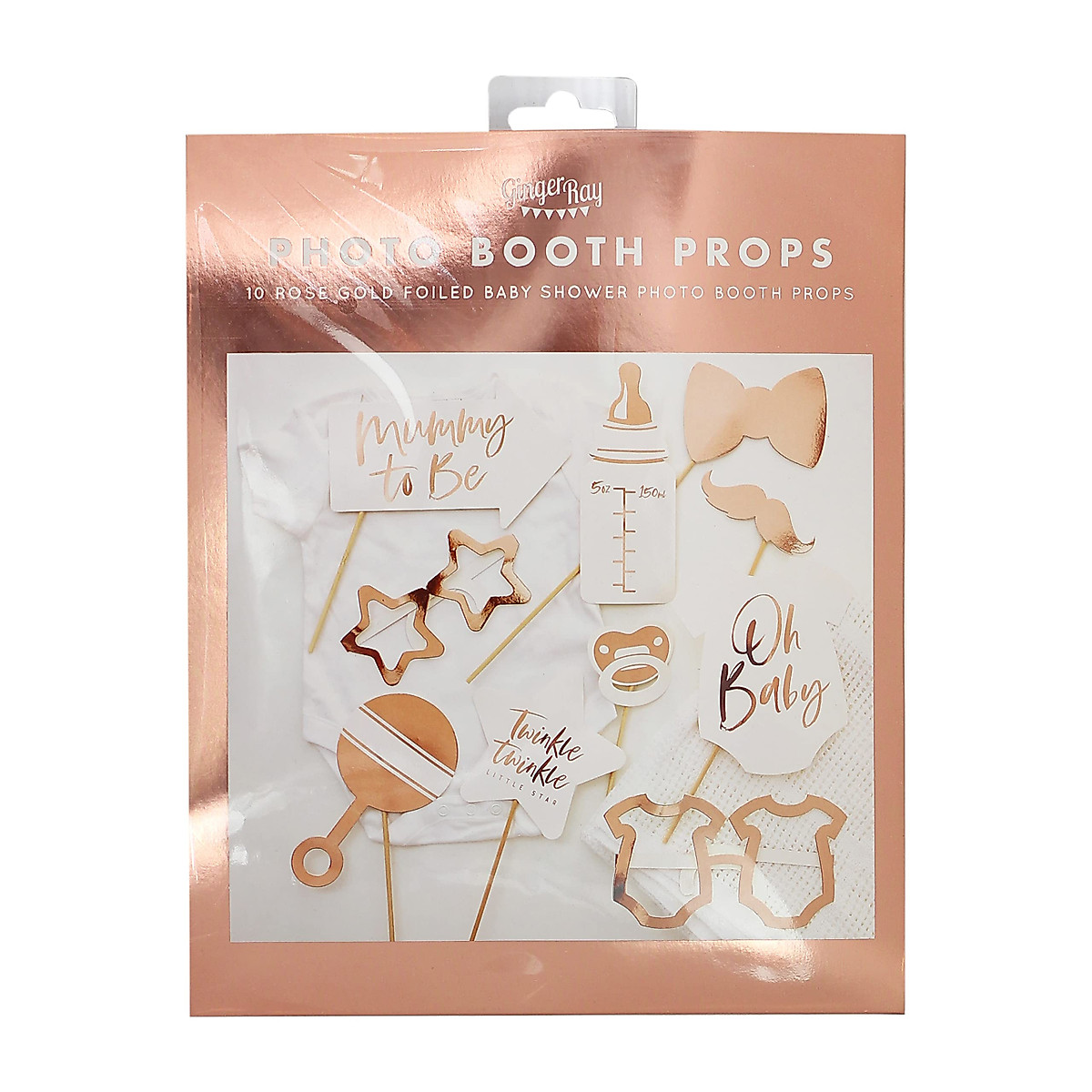 Ginger Ray 10 Pack Rose Gold Foiled Baby Shower Photo Booth Props Twinkle Twinkle Gold