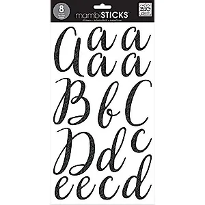 me & my BIG ideas mambiSTICKS Themed Stickers - The Happy Planner Scrapbooking Supplies - Large Cursive Alphabet - Black Glitter - Perfect for Scrapbooking & Paper Crafts - 8 Sheets