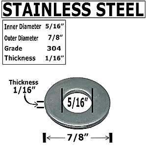 5/16" x 7/8" OD - Stainless Steel Round Flat Washers - 304 Stainless Steel 18-8 - Corrosion Resistant - 5/16" Bolt Washer - BRAUNY BOY HARDWARE (25)
